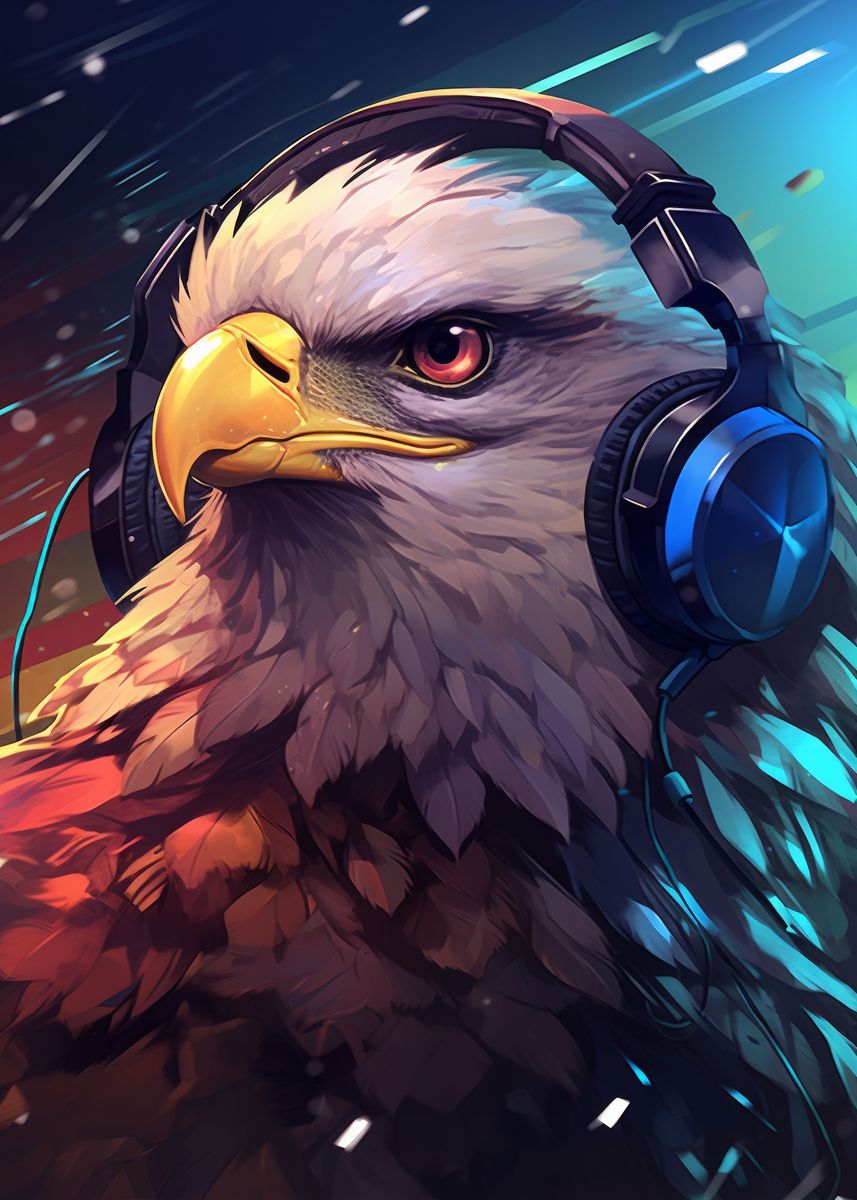 'Eagle with Headphones' Poster, picture, metal print, paint by AnHa ...