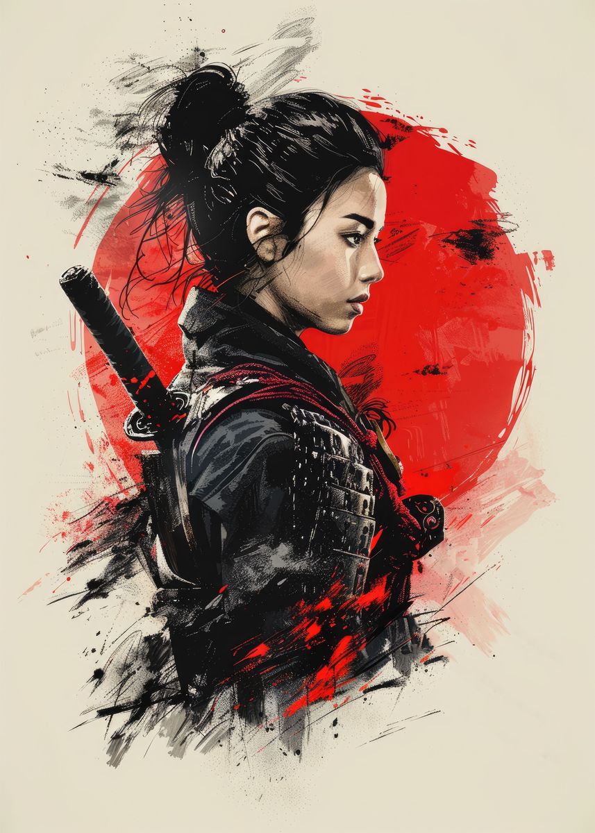 'Asian Samurai Warrior Girl' Poster, picture, metal print, paint by ...