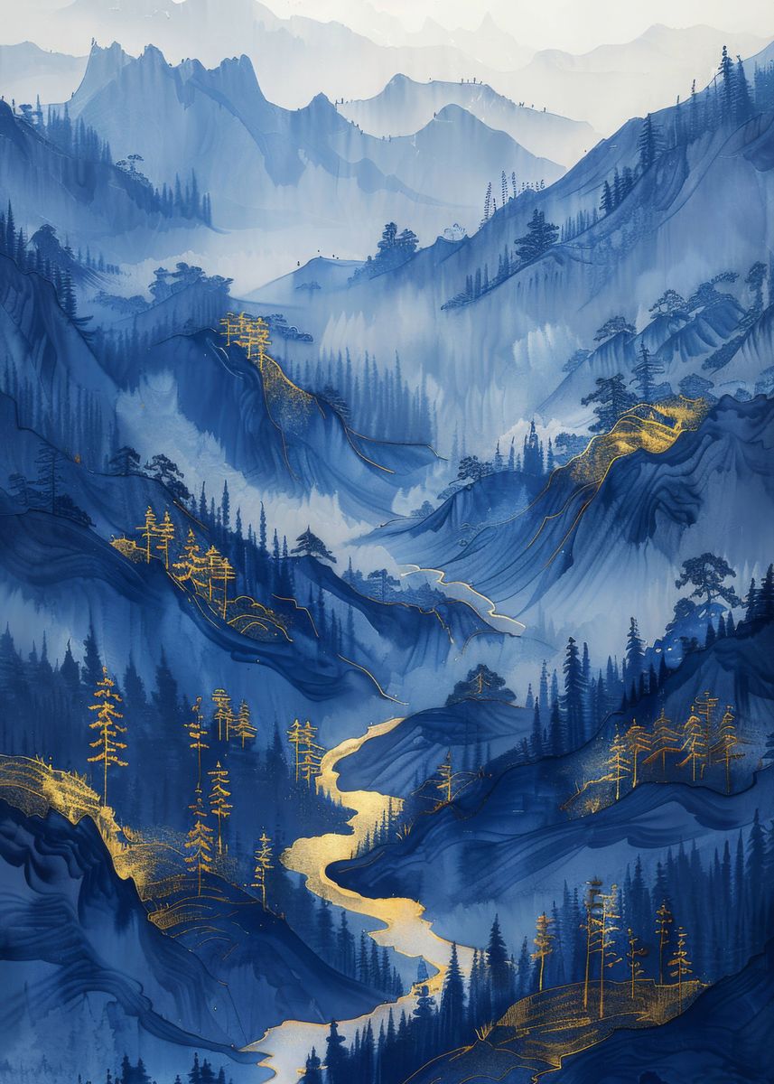 'Landscape Blue Gold' Poster, picture, metal print, paint by Morgan Yon ...