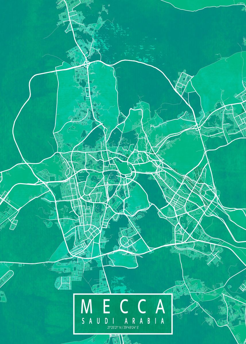 'Mecca City Map Watercolor' Poster, picture, metal print, paint by ...