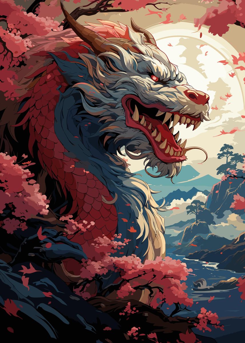 'Sakura Japanese Dragon' Poster, picture, metal print, paint by ...