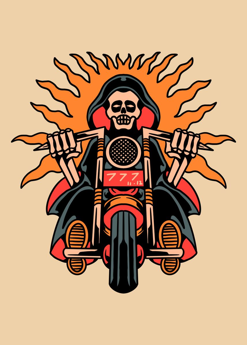 'dead biker tattoo' Poster, picture, metal print, paint by doni ...