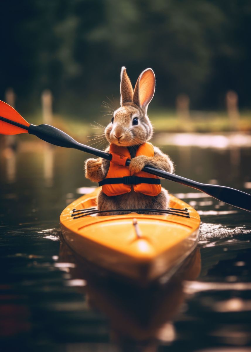 'Bunny in Kayak' Poster, picture, metal print, paint by JR Artworks ...
