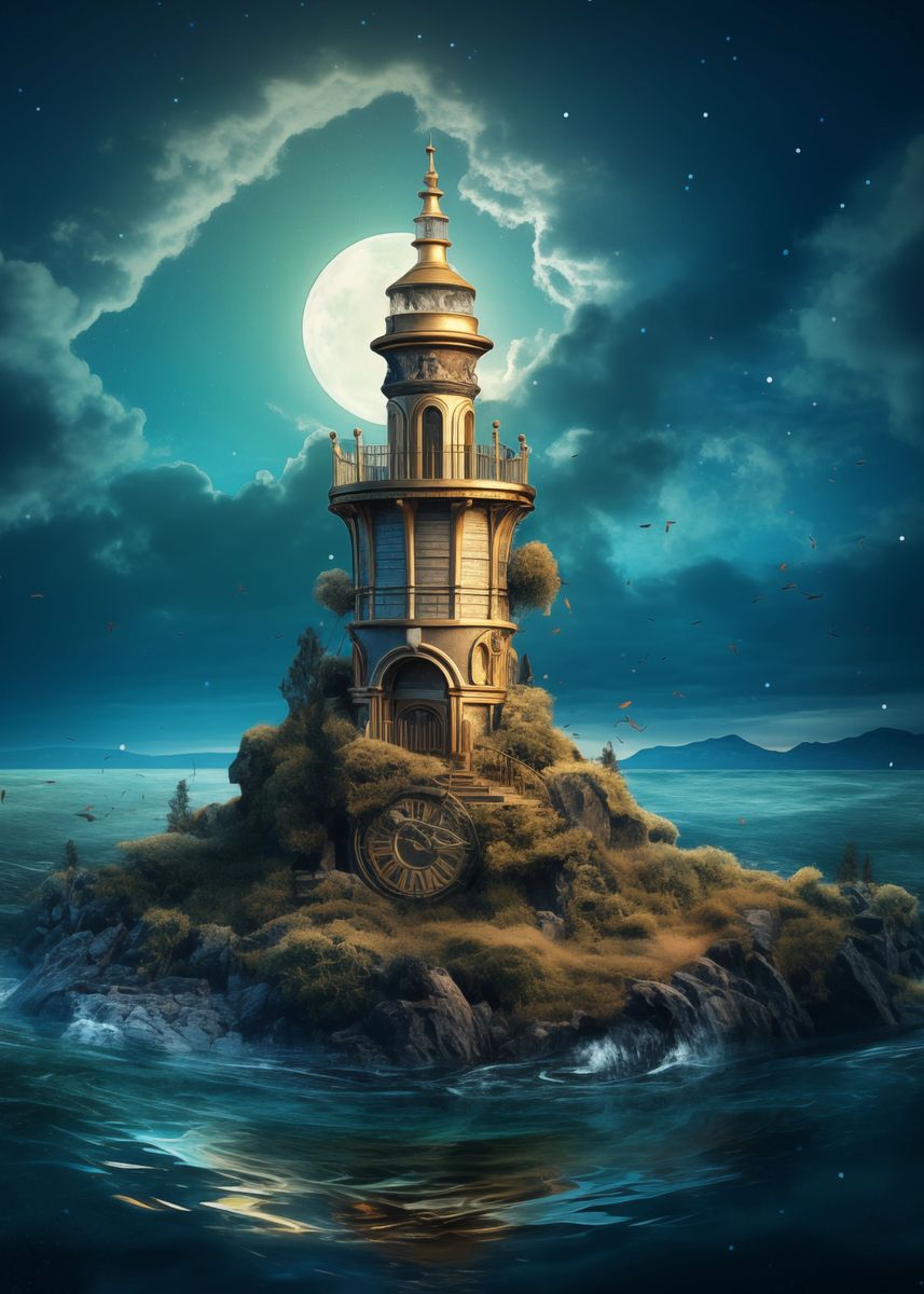 'Fantasy Lighthouse' Poster, picture, metal print, paint by DreamToDraw | Displate