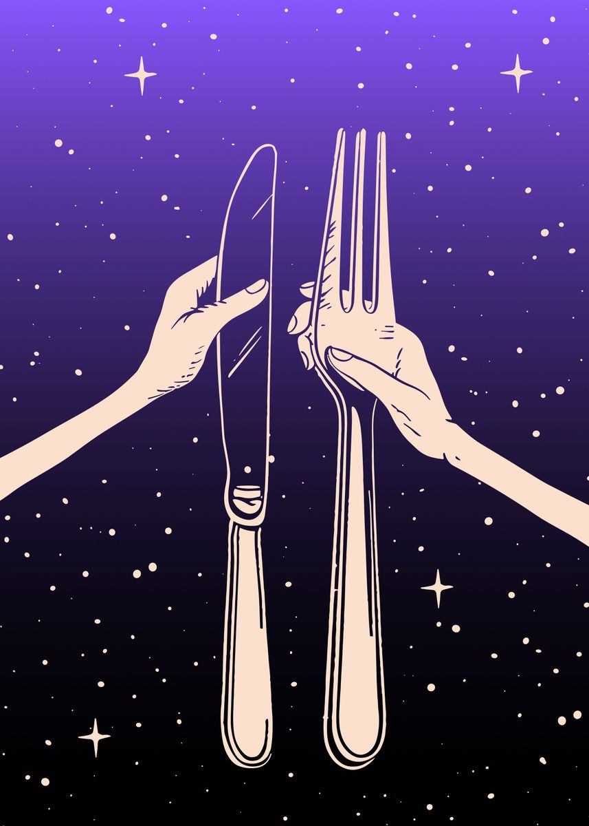 'Hands With Knife and Fork' Poster, picture, metal print, paint by ...