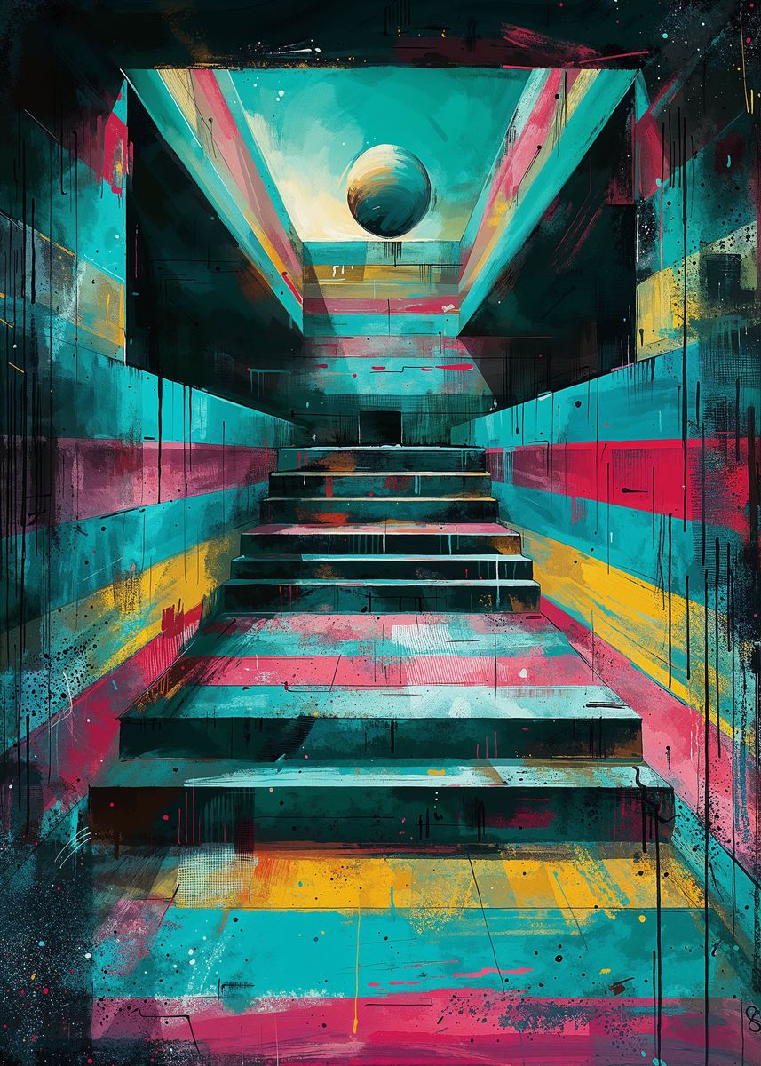 'Neon Ascent' Poster, picture, metal print, paint by Katsu | Displate