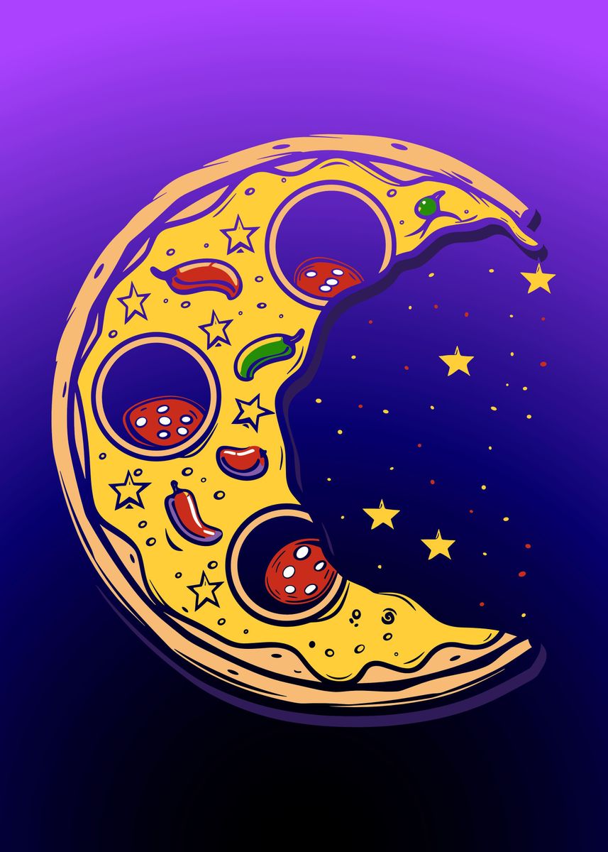 'Moon Made of Pizza' Poster, picture, metal print, paint by Omarific ...