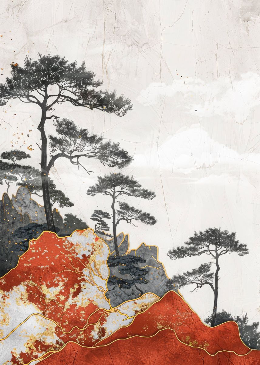 'Gold Red Landscape' Poster, picture, metal print, paint by Morgan Yon ...