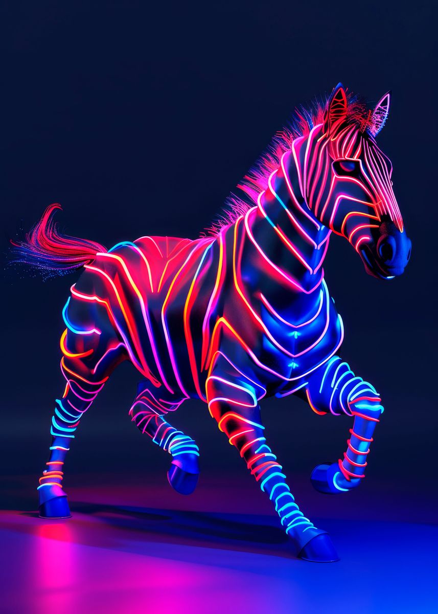 'Neon Zebra' Poster, picture, metal print, paint by Zackary Baker ...