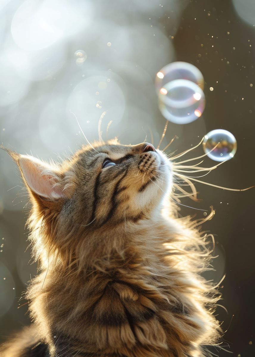 'Tabby Cat Bubbles' Poster, picture, metal print, paint by Jensen Art ...