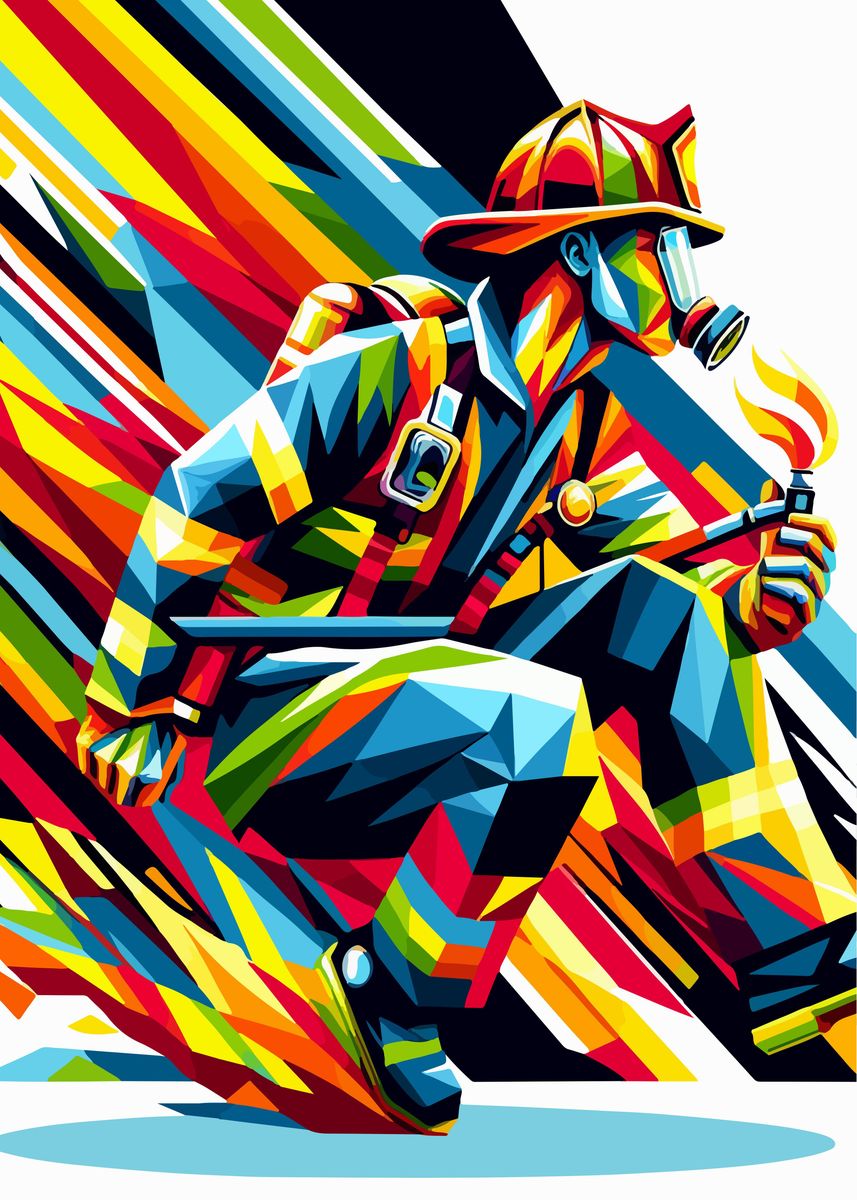 'Firefighter wpap pop art' Poster, picture, metal print, paint by du giang | Displate