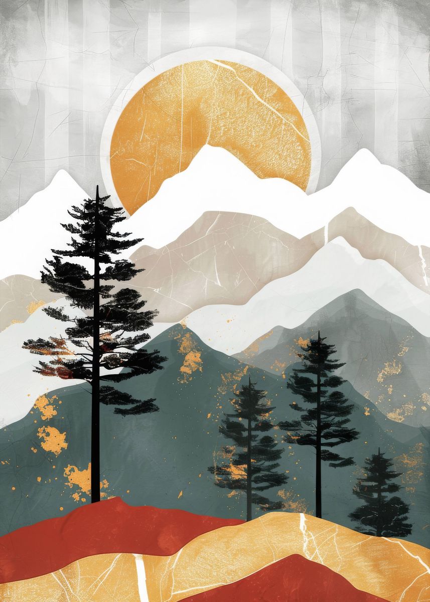 'Gold Red Landscape' Poster, picture, metal print, paint by Morgan Yon ...