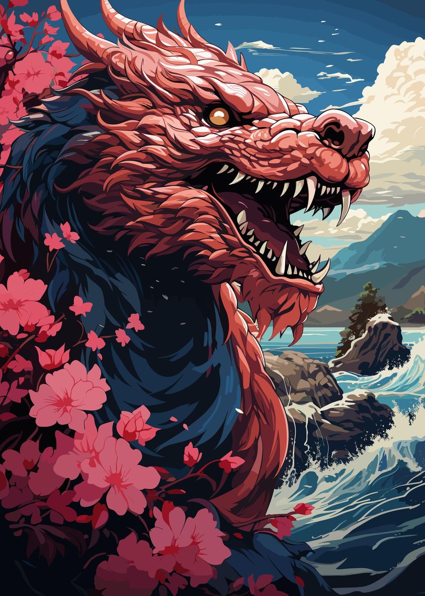 'Sakura Dragon Japanese' Poster, picture, metal print, paint by ...