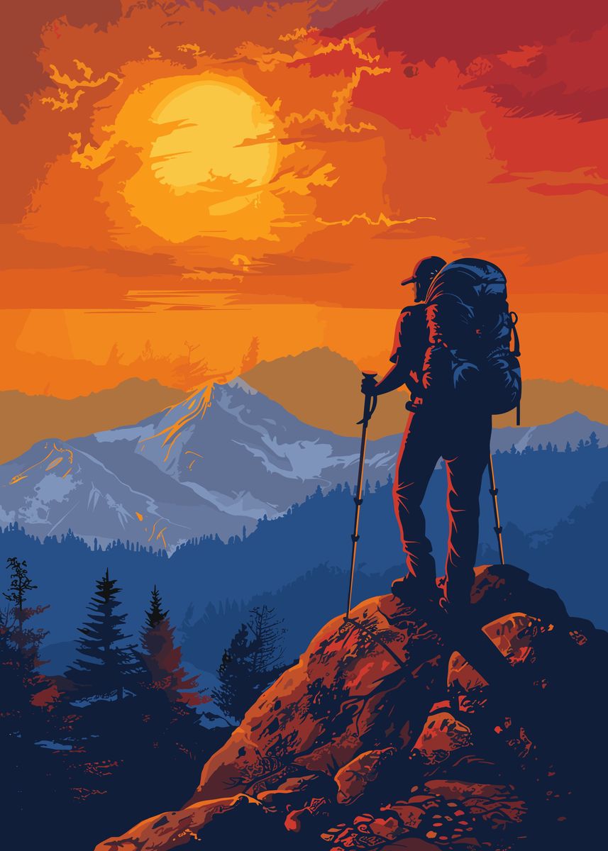 'Vintage Mountain Hiking' Poster, picture, metal print, paint by Mesh ...