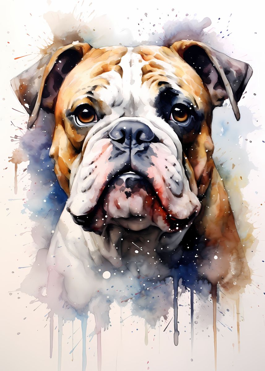 'Bulldog in Watercolor' Poster, picture, metal print, paint by Autophil ...