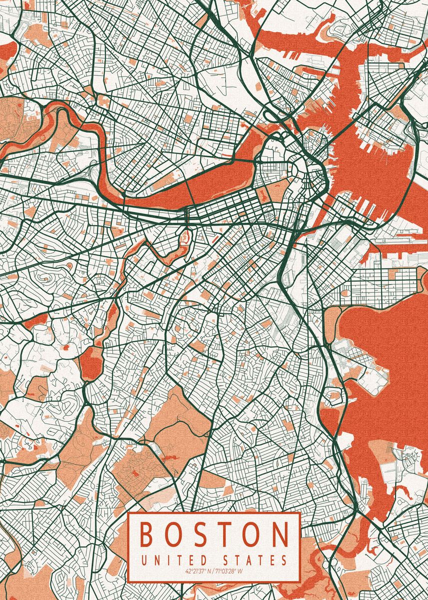 'Boston City Map Bohemian' Poster, picture, metal print, paint by deMAP ...