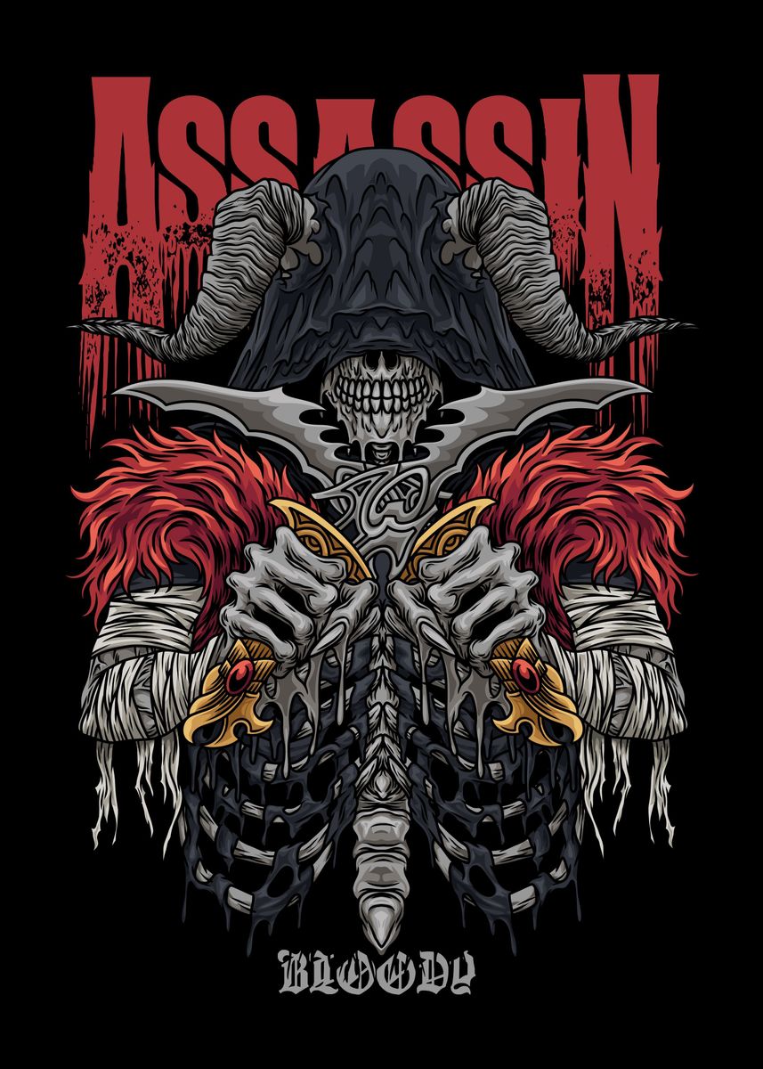 'Skull Assassin With Text ' Poster, picture, metal print, paint by ...