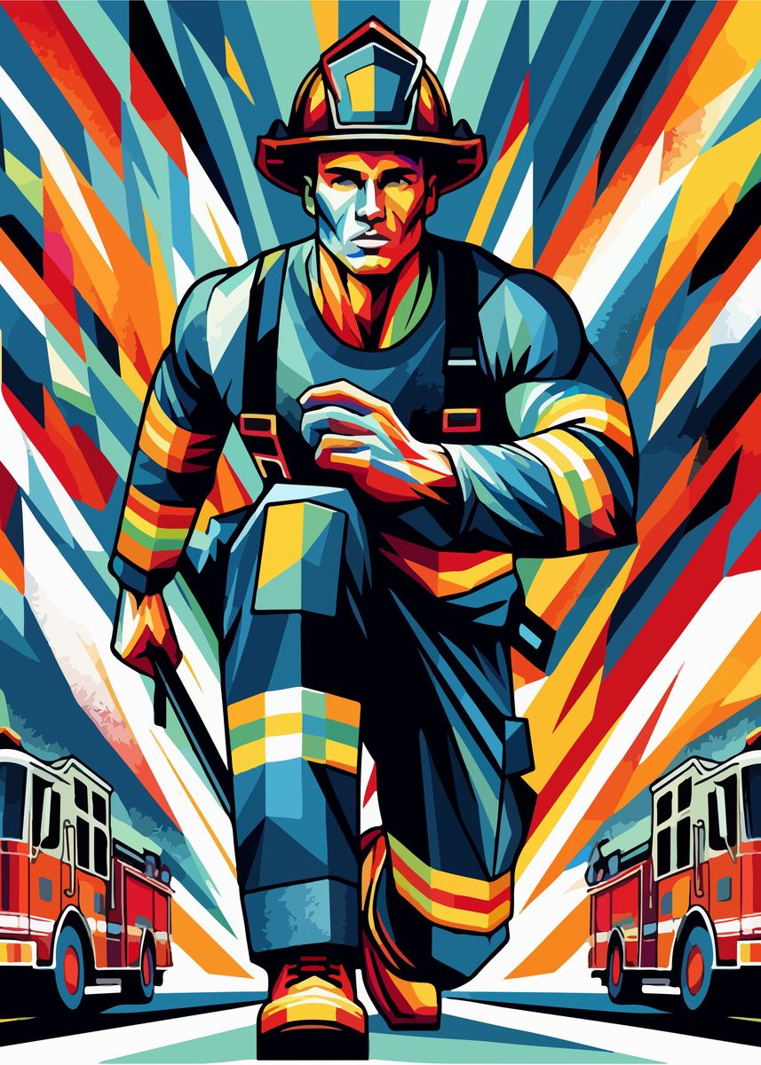 'Firefighter wpap pop art' Poster, picture, metal print, paint by du ...