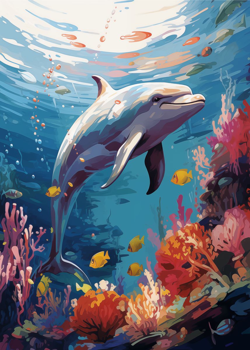 'dolphin love' Poster, picture, metal print, paint by hero Tuan | Displate