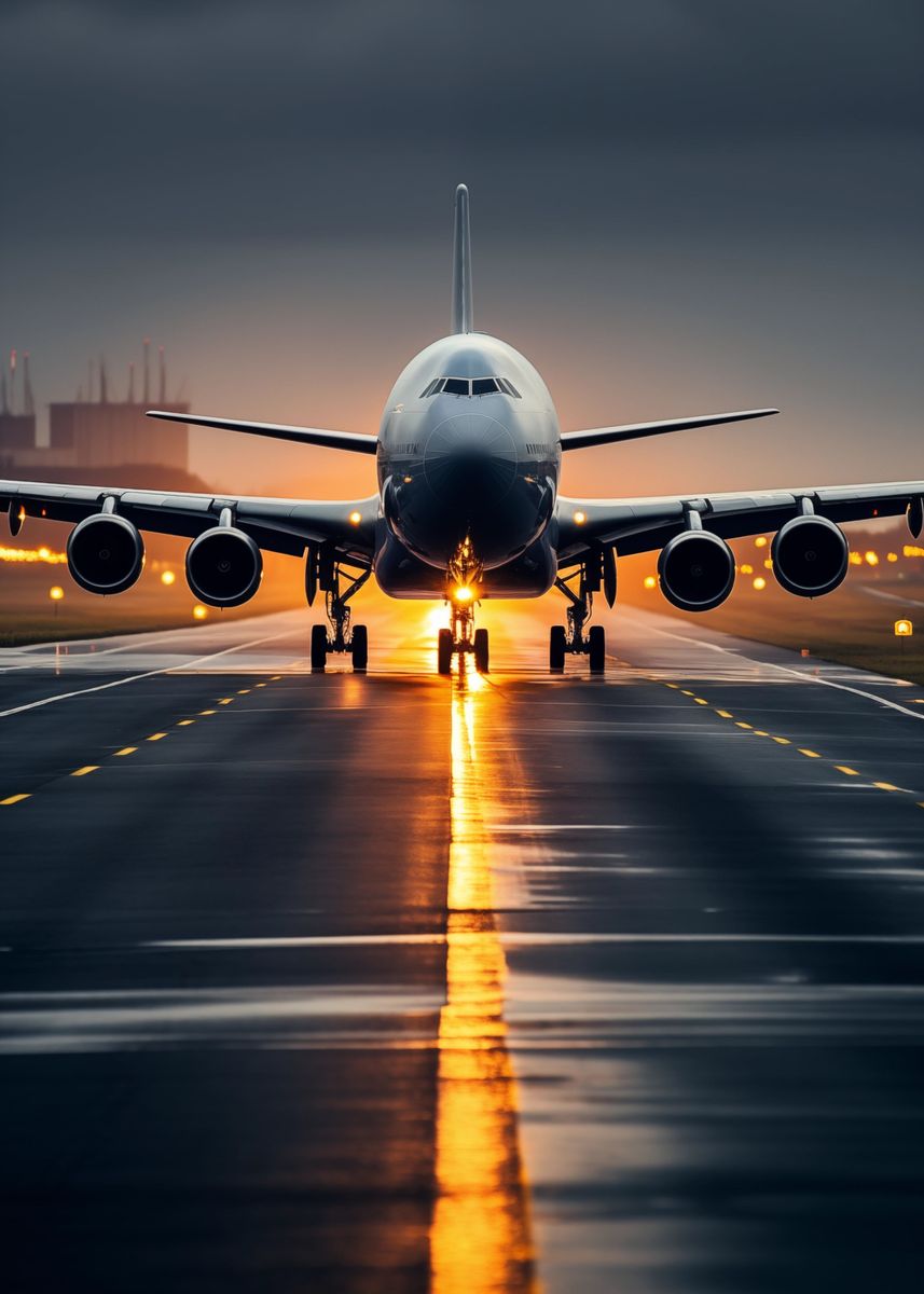 'Airliner Take Off Rainy' Poster, picture, metal print, paint by ...