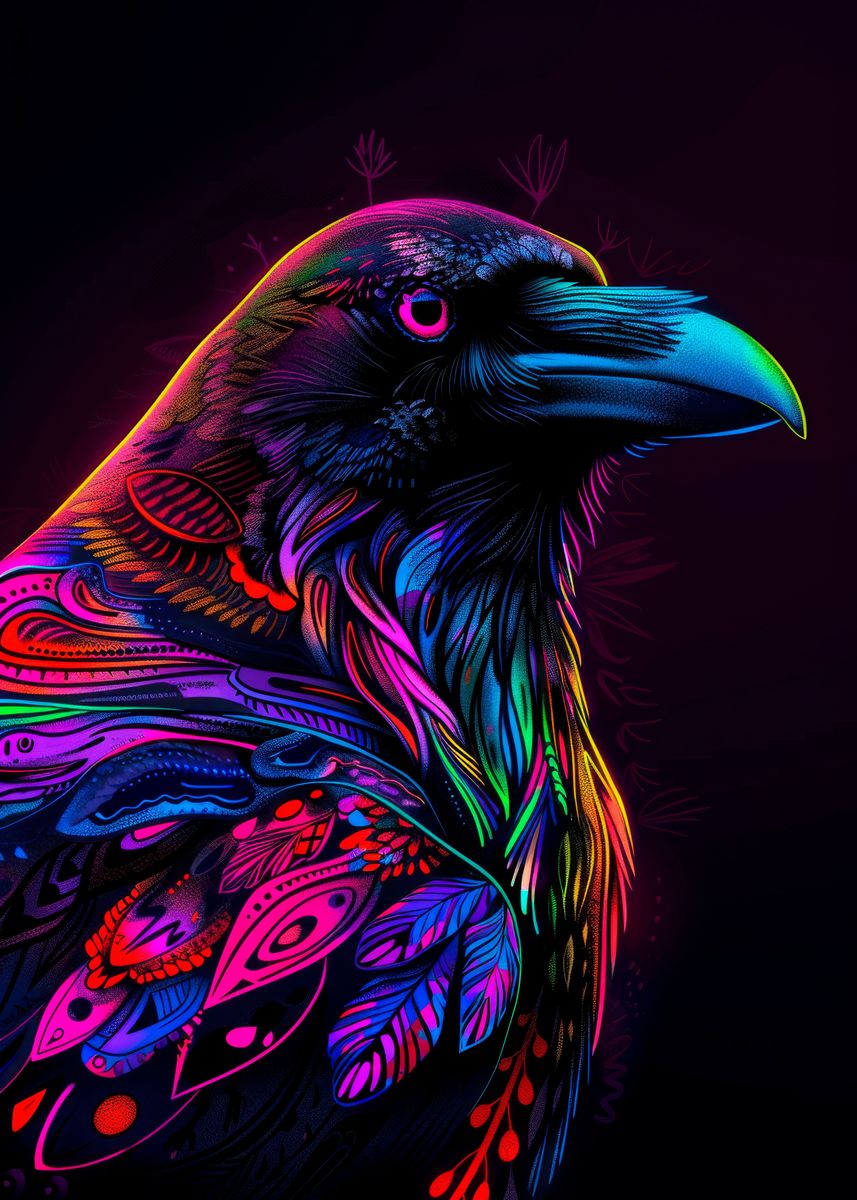 'Neon Raven' Poster, picture, metal print, paint by Zackary Baker ...