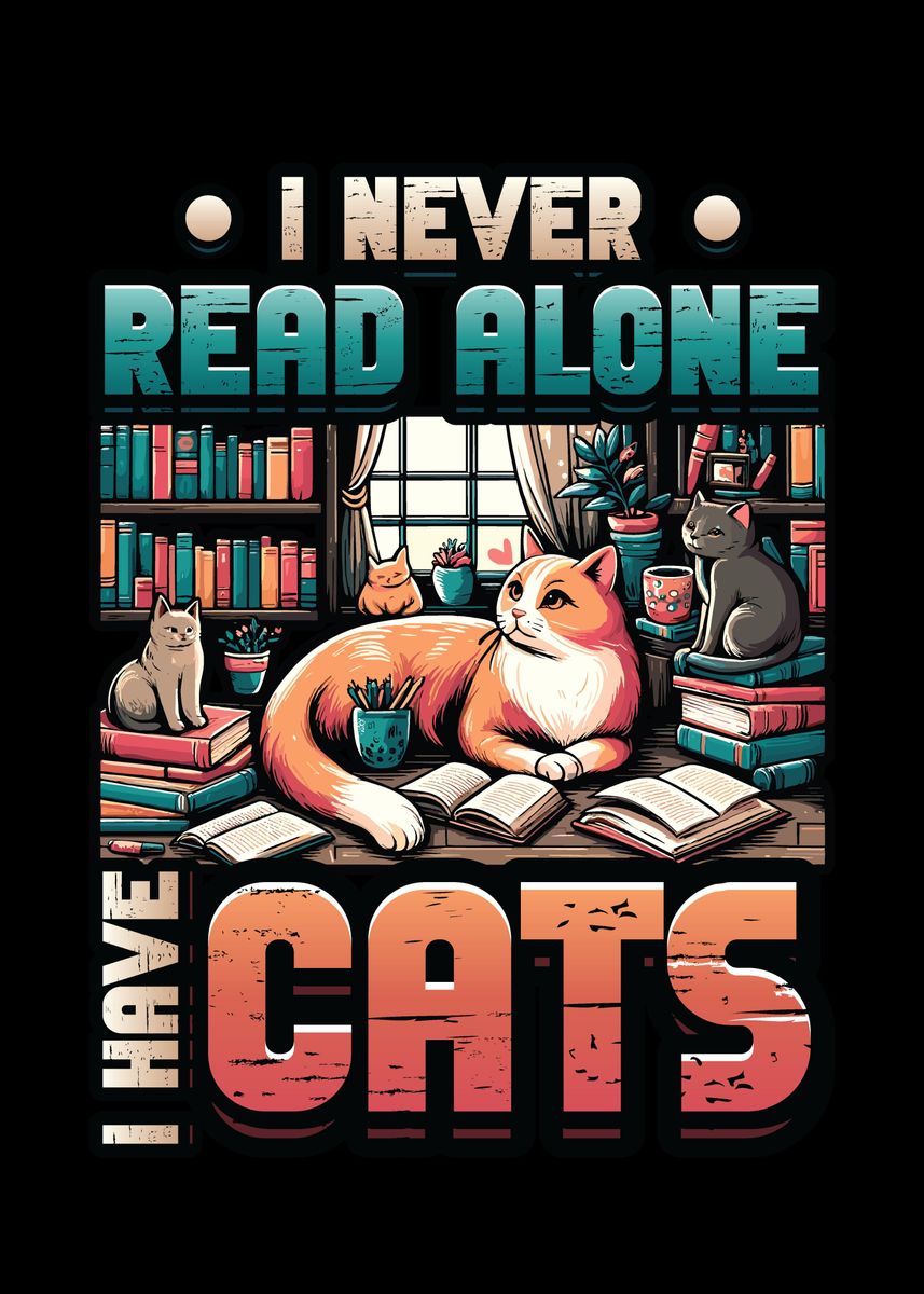 'Cat Themed Reading' Poster, picture, metal print, paint by Sascha ...