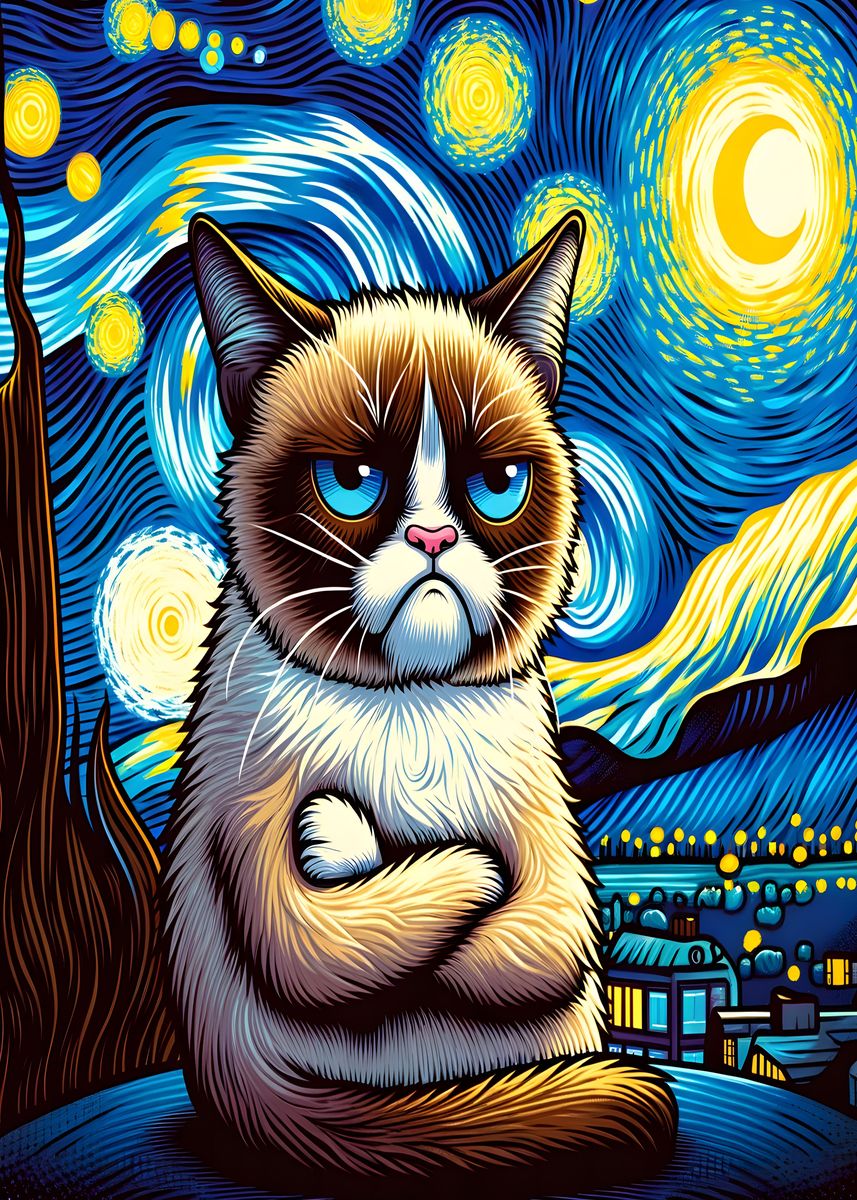 'Cat Meme' Poster, picture, metal print, paint by Toko Diwan | Displate