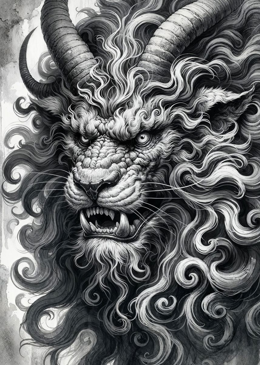 'Roaring Mythical Beast' Poster, picture, metal print, paint by Michael ...