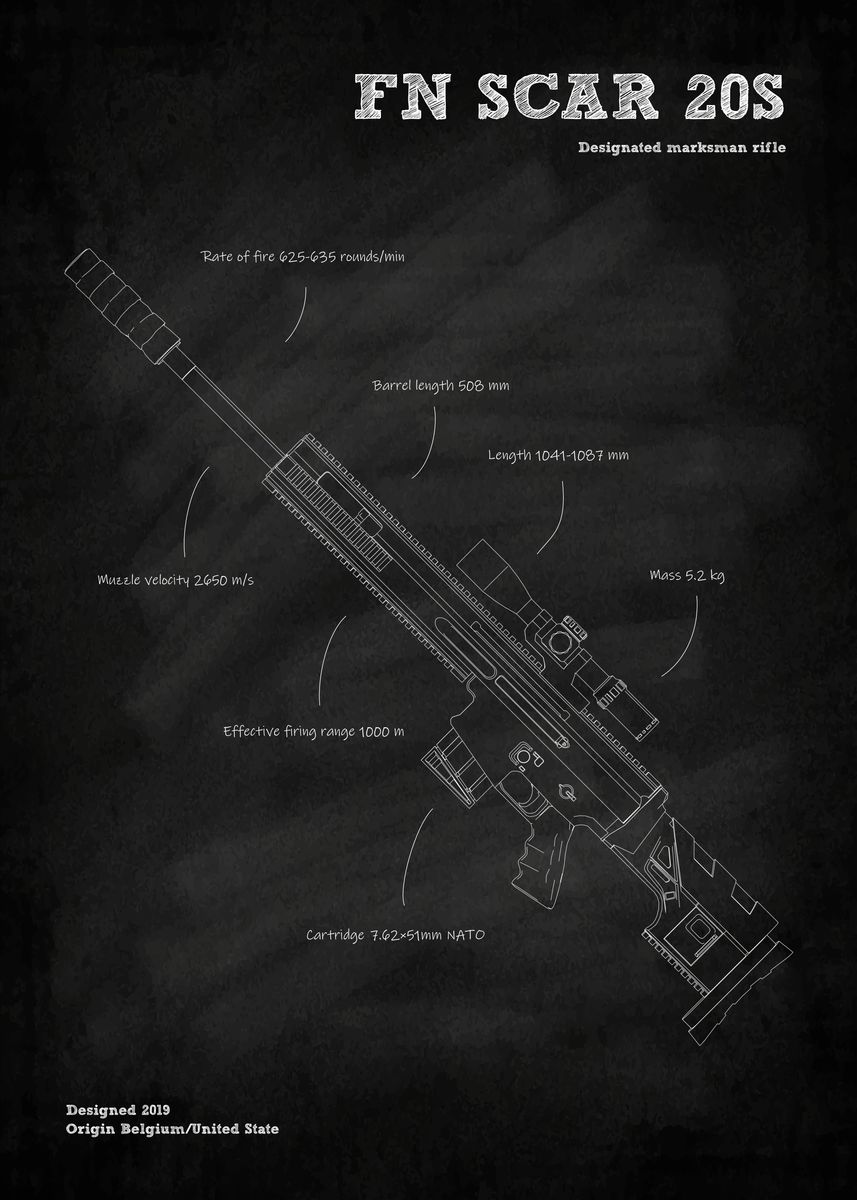'FN SCAR 20S Rifle Gun' Poster, picture, metal print, paint by POTATO ...