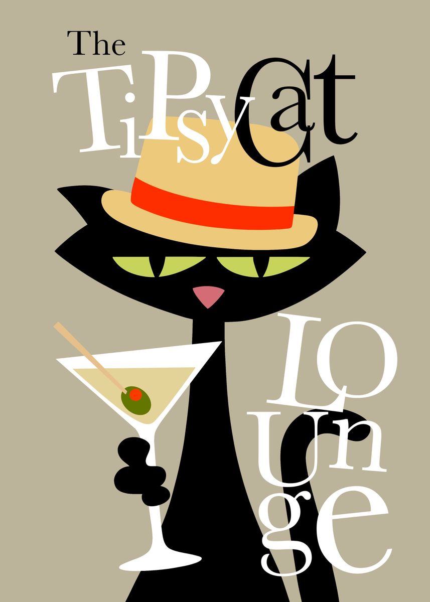'Tipsy Cat' Poster, picture, metal print, paint by fay list.art | Displate