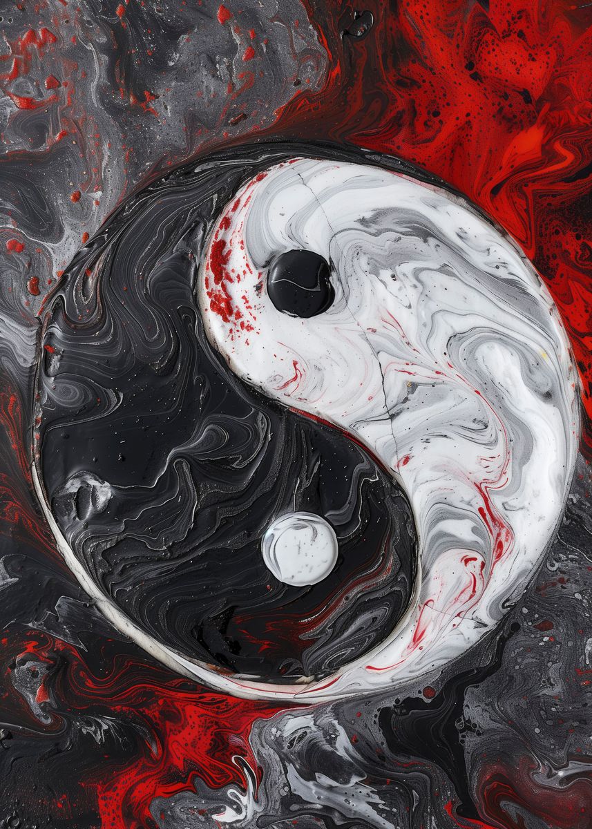 'Crimson Yin Yang' Poster, picture, metal print, paint by KyzArt | Displate