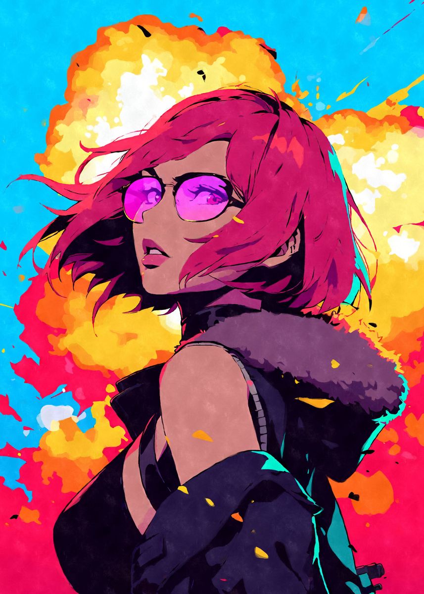 'Cool Anime Girl Explosion' Poster, picture, metal print, paint by ...