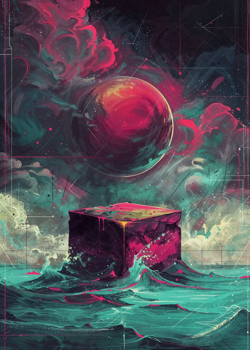 'Celestial Cube' Poster, picture, metal print, paint by Katsu | Displate