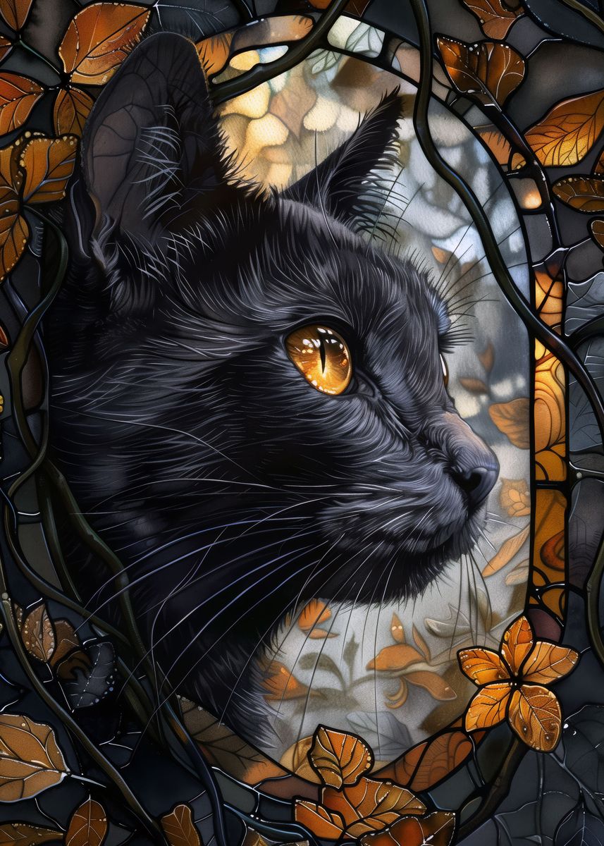 'Black Cat Stained Glass' Poster, picture, metal print, paint by ...