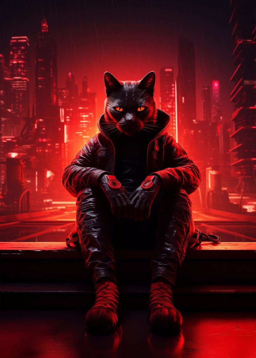'Cat Cyberpunk Neon' Poster, picture, metal print, paint by Kristy ...