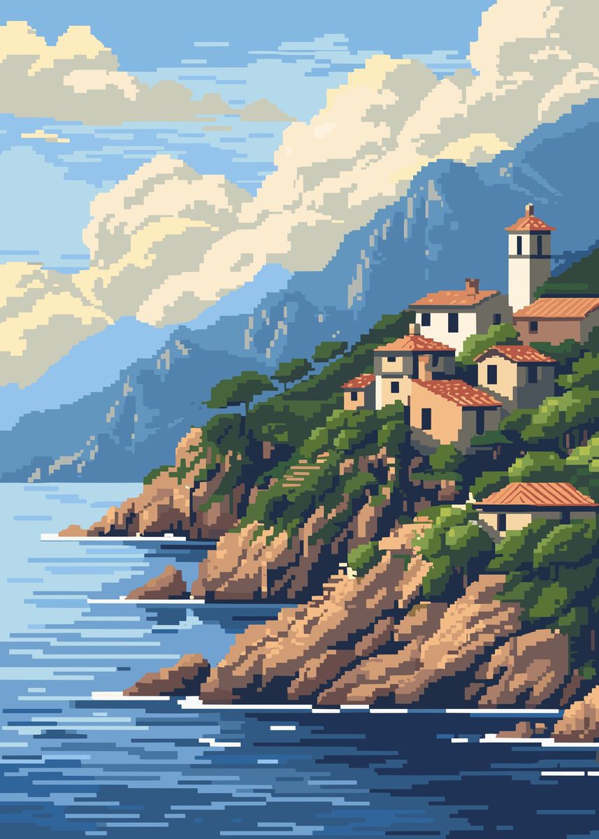 'French Riviera Pixel Art' Poster, picture, metal print, paint by Mesh ...