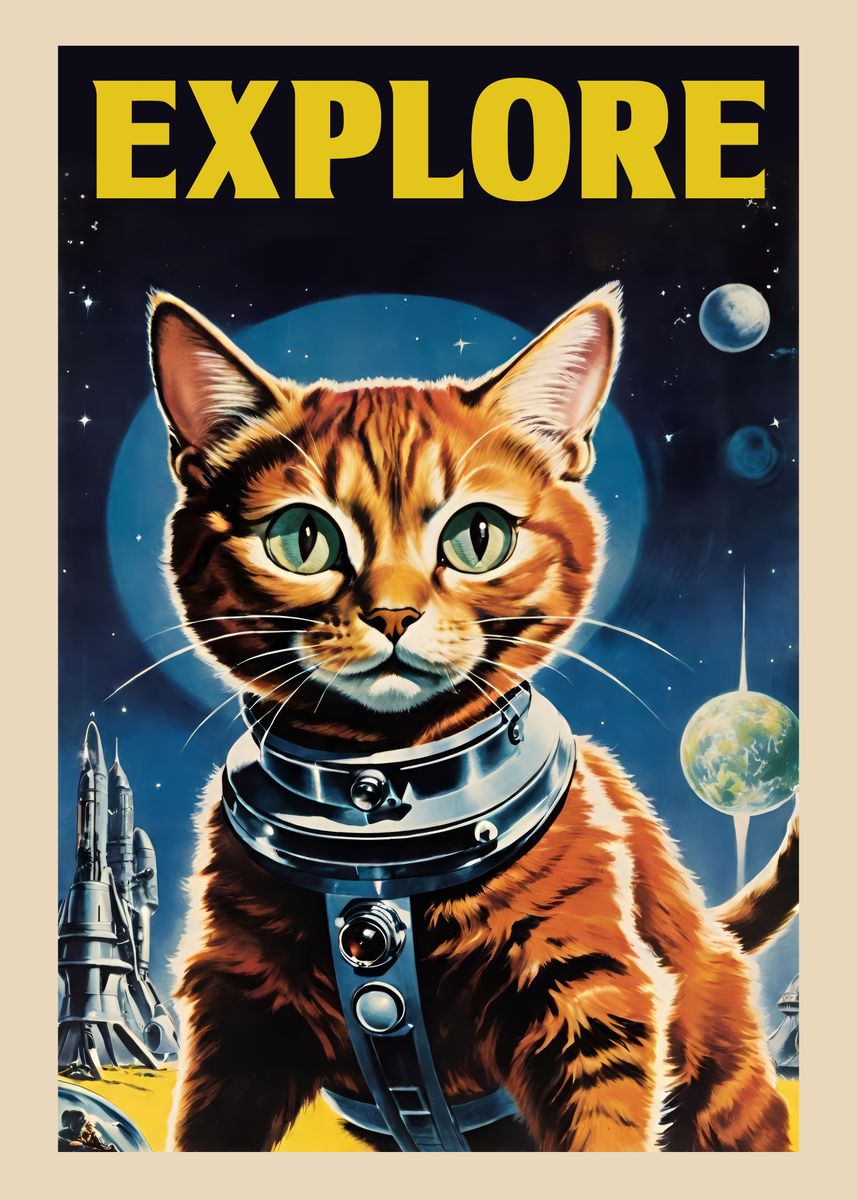 'EXPLORE SPACE Cat Poster' Poster, picture, metal print, paint by ...