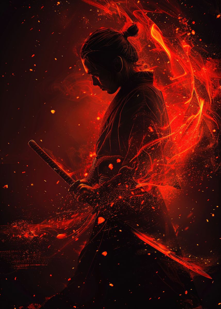'Samurai Warrior Red Smoke' Poster, picture, metal print, paint by ...