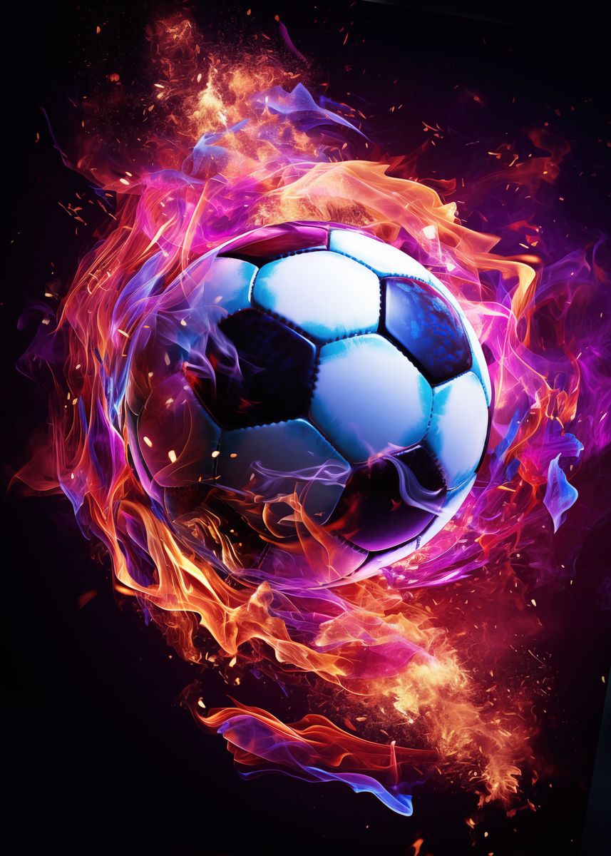 'Flame Engulfed Football' Poster, picture, metal print, paint by Ben ...