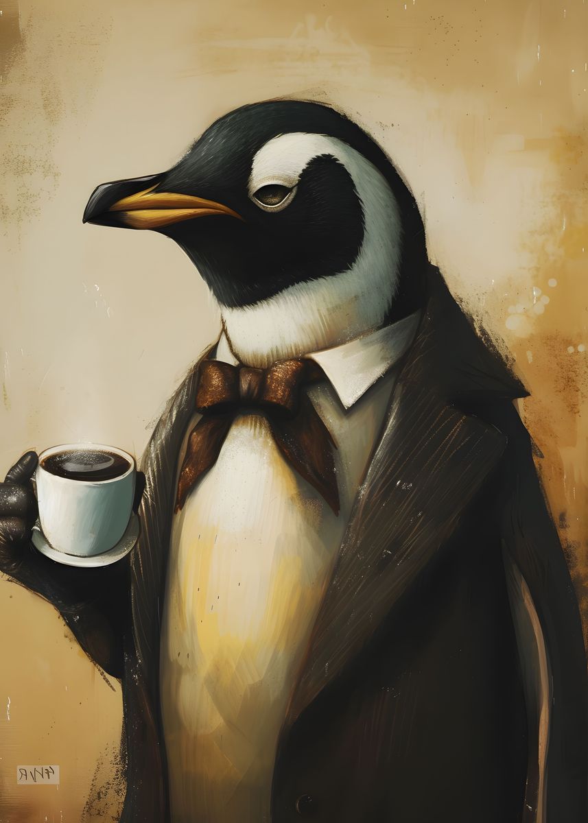 'Vintage Penguin Coffee' Poster, picture, metal print, paint by Future ...
