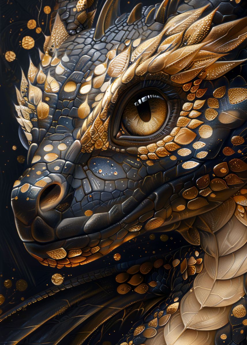 'Black and Gold Dragon' Poster, picture, metal print, paint by ...
