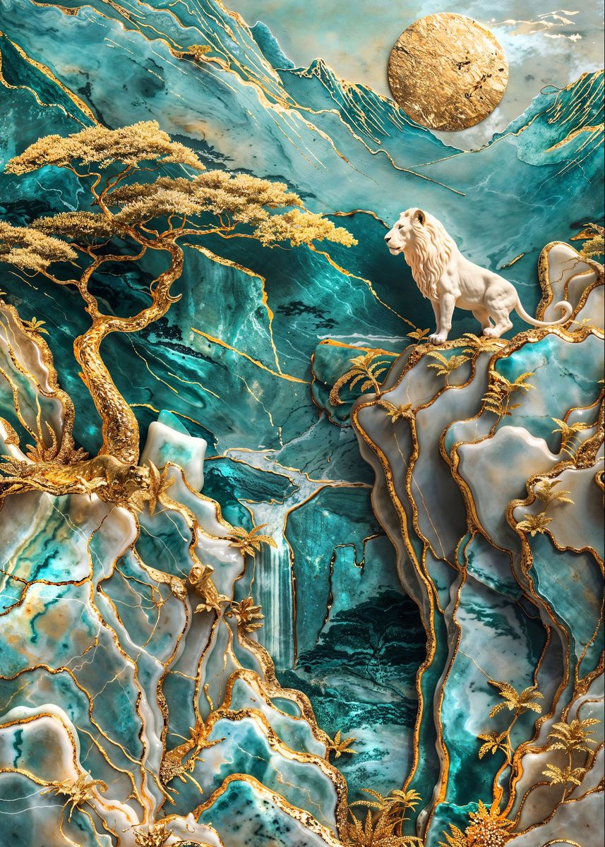 'Lion Kings Realm Kintsugi' Poster, picture, metal print, paint by ...