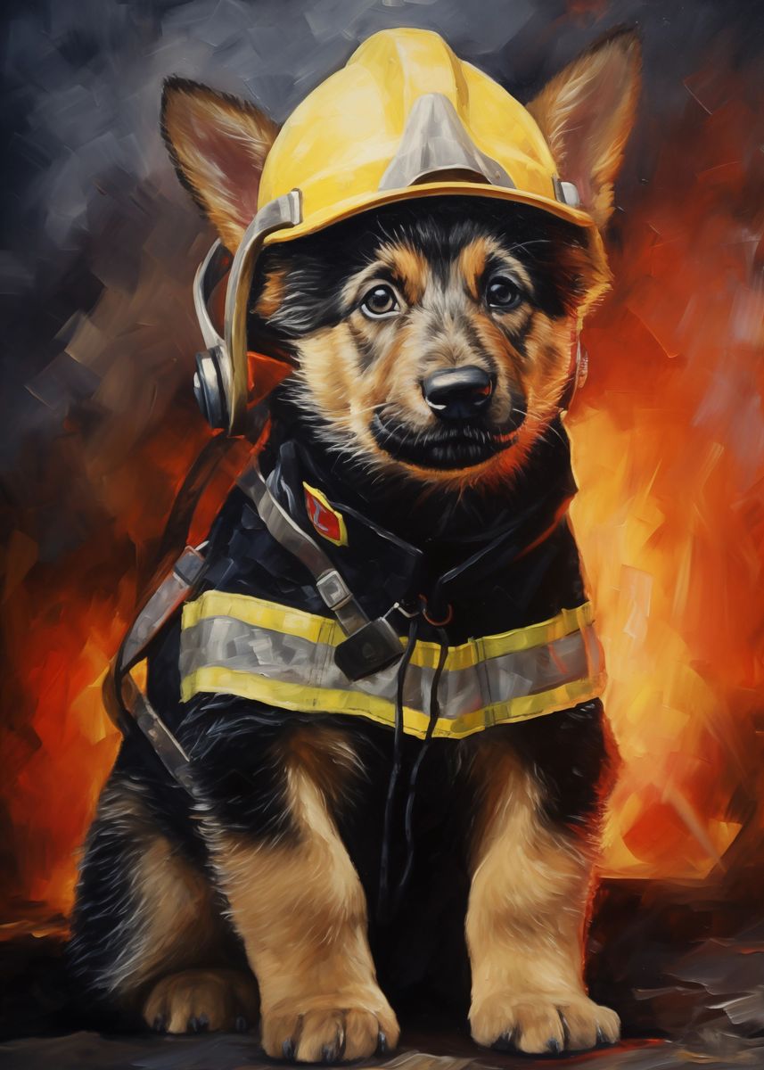 'Puppy Firefighter' Poster, picture, metal print, paint by Boot Hill ...
