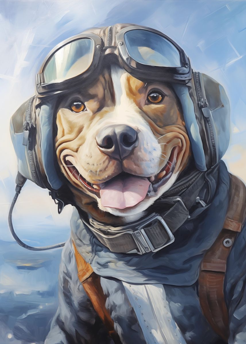 'Pitbull Pilot' Poster, picture, metal print, paint by Boot Hill | Displate