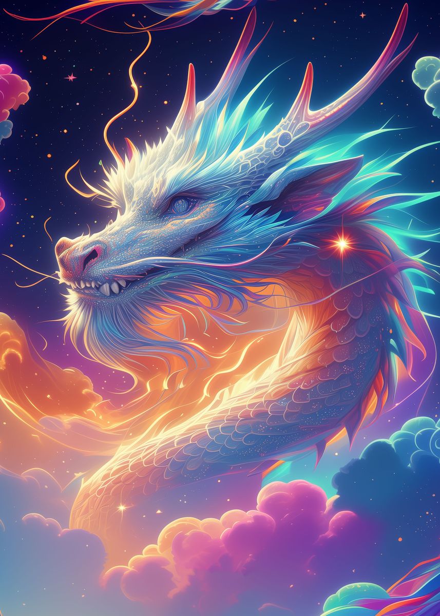 'Colorful Dragon' Poster, picture, metal print, paint by Vizio | Displate