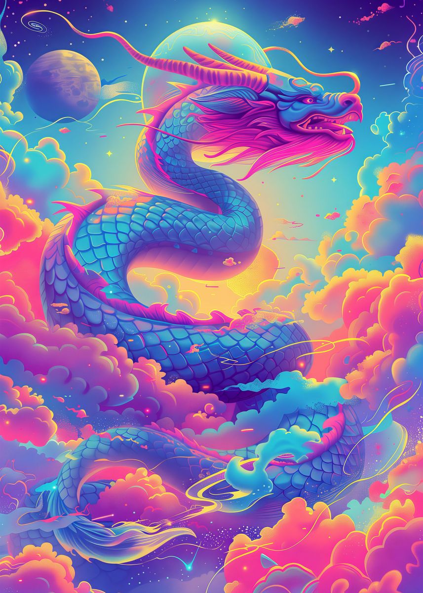 'Psychedelic Dragon' Poster, picture, metal print, paint by Vizio | Displate