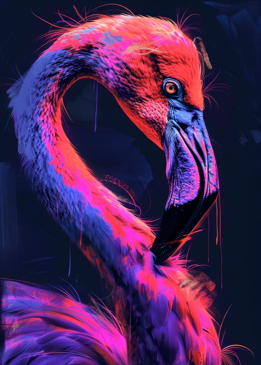 'Neon Flamingo' Poster, picture, metal print, paint by Zackary Baker ...