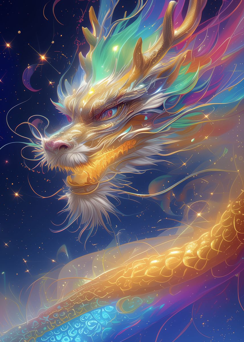 'Golden Dragon' Poster, picture, metal print, paint by Vizio | Displate