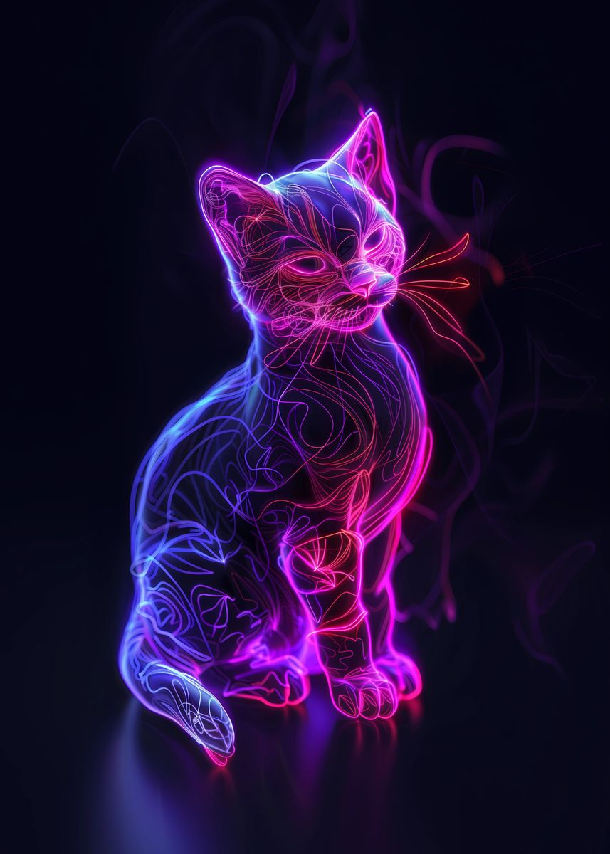 'Purple neon cat' Poster, picture, metal print, paint by MankD | Displate