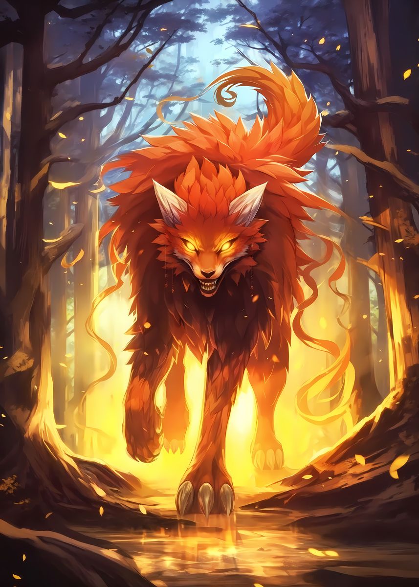 'Giant Red Fire God Fox' Poster, picture, metal print, paint by Luong ...